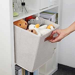 DULLEMELO 12inch Cube Storage Baskets for Shelves Closet Storage,Sturdy Home Organization Bins for Gifts Empty,Foldable Fabric Storage Cubes Baskets for Nursery Toys Clothes Storage(Beige-4 Pack)