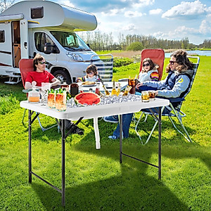 KOTEK Folding Ice Cooler Table with Drain and Skirt, Foldable Beverage Cooler Table Buffet Salad Cooler Server with Edge, Portable Chill Table for Party, Wedding, Picnic, Camping