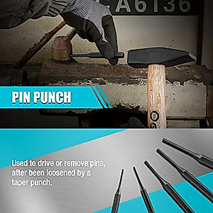 DURATECH 18 Piece Punch/Chisel/Alignment Tool Set, Including Pin Punch, Center Punch, Nail punch, Alignment Tool, Cold Chisel, Chisel Gauge, for Removing Repair Tool, with Rolling Pouch