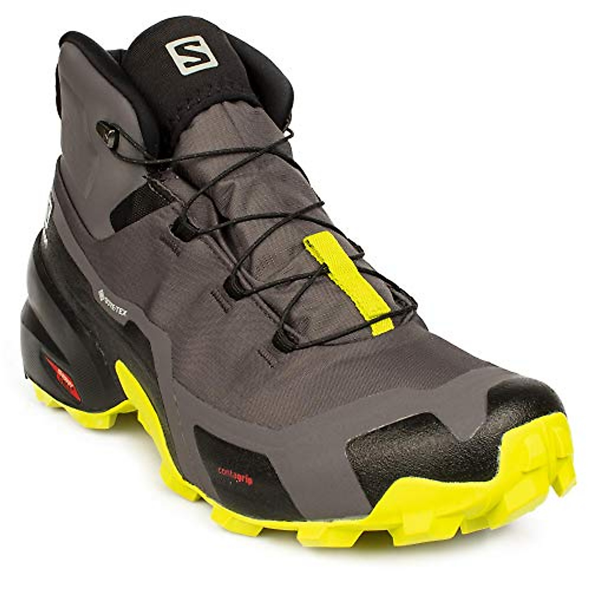 Salomon Cross MID Gore-TEX Hiking Boots for Men, Magnet/Black/Lime Punch, 12