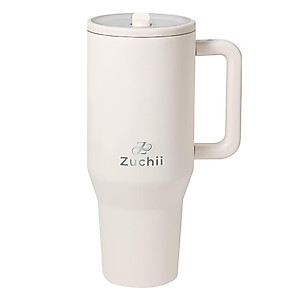 Zuchii Traveler, 40 oz Water Bottle with Handle & Flip Staraw,100% Leak Proof Reusable Insulated Tumbler, Stainless Steel Travel Mug, Cup Holder Friendly - Gifts for Women & men (Cream, 40 oz)