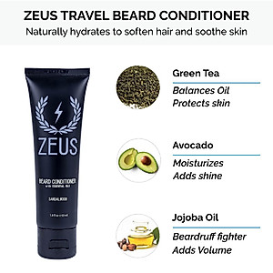 ZEUS Refined Essential Beard Care Kit with Travel Toiletry Bag - Beard Wash, Beard Conditioner, Refined Beard Oil & Travel Dopp Bag – (Sandalwood) Made in USA