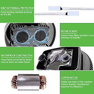 SurmountWay Pool Cover Pump Above Ground，850 GPH, 3 Adapters Swimming Pool Cover Pump with 16 Foot Heavy-Duty Kink Proof Hose (Black)