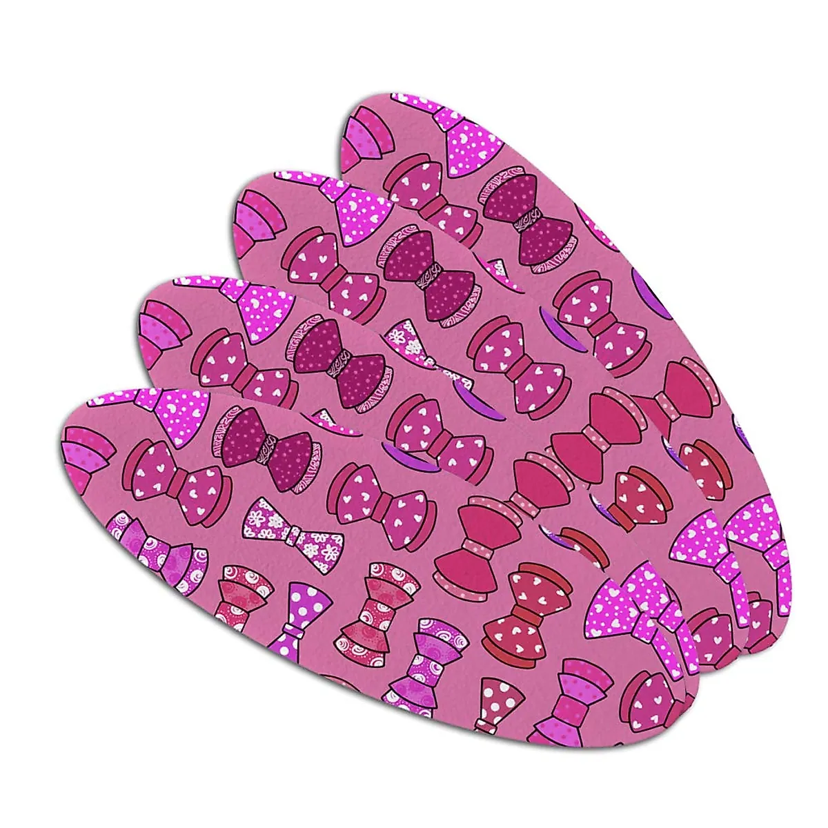 Cute Girly Pink and Purple Bows Pattern Double-Sided Oval Nail File Emery Board Set 4 Pack