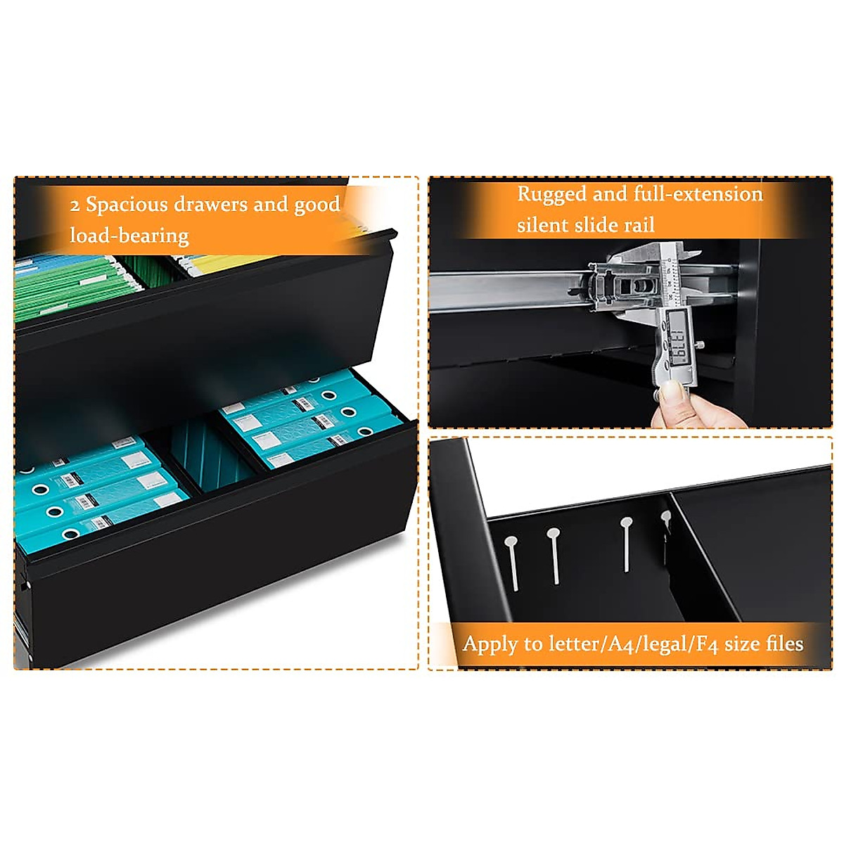 Bonnlo Classic Black 2 Drawer File Cabinets for Home Office, Metal Lockable File Cabinet for Letter/Legal Size File Folders, Wide Lateral File Cabinet and Printer Stand, Simple Assembly Required