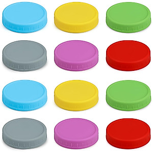 12 Pack REGULAR MOUTH Mason Jar Lids for Ball, Kerr and More - Multicolor Plastic Storage Caps for Mason Jars, Canning Jars - Leakproof, Dishwasher Safe & Food Grade