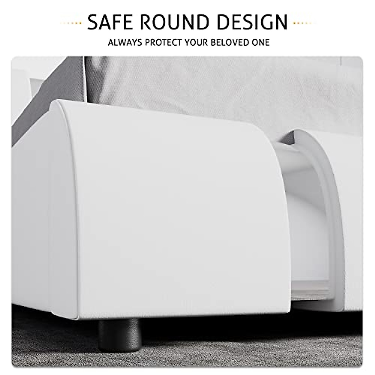 SHA CERLIN Full Size Bed Frame with Iron Pieces Decor and Adjustable Headboard/Deluxe Upholstered Modern Platform Bed with Solid Wooden Slats Support/No Box Spring Needed, White