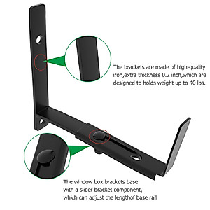 Adjustable Window Planter Box Brackets (6 to 12.5 in),Heavy Duty Wall Mount Holder for Windowsills,4 Packs Outdoor Hanging Brackets,Black