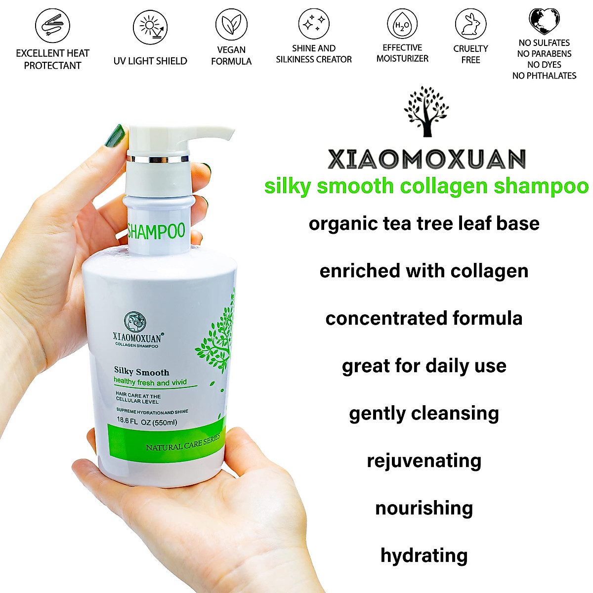 Xiaomoxuan Organic Tea Tree Oil Shampoo - Moisturizing for Dry Hair, Scalp Treatment, Sulfate-Free - Collagen Bond for Oily Scalp and Ends