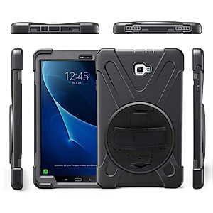 Galaxy Tab A 10.1 P580 2016 Case, KIQ Shockproof Heavy Duty Military Full-Body Protection Kickstand Screen Protector for Samsung Galaxy A 10.1 with S-Pen 2016 SM-P580 & SM-P585 (Shield Black)