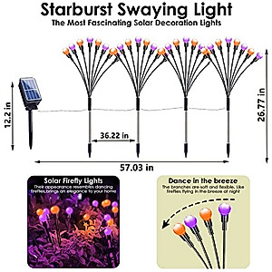 𝟖𝐏𝐚𝐜𝐤 𝐓𝐨𝐭𝐚𝐥 𝟔𝟒𝐋𝐄𝐃 Purple and Orange Solar Halloween Lights - Solar Firefly Lights Outdoor, Solar Gardeen Light, Solar Lights Waterproof for Garden Halloween Decoration (Orange&Purple)
