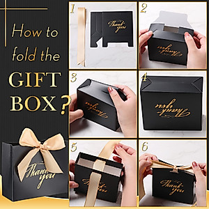 Wesiti 80 Pack Mini Thank You Gift Bags Goodie Favor Bags with Bow 4.53 x 1.77 x 3.94 Inch Paper Bags for Gift Wrap (Black Foil)