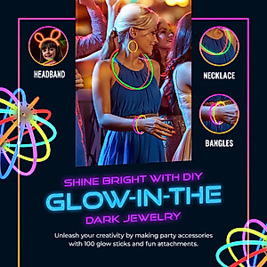 Glow Sticks Party Pack - 240 PCS That Includes, 100 Pcs 8 Inch Glow sticks,10 Pcs Ultra-Bright 6 Inch Glow Sticks, And All Exciting Accessories – Create Glow In The Dark Necklaces, Bracelets, Glasses, Headbands, Balls, Flowers And Much More, Neon Light St