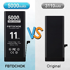 FBTDCHOK [5000mAh Upgraded Replacement Battery Compatible with iPhone 11, [New Version] Ultra High Capacity 0 Cycle A+ Battery Replacement for iPhone 11, with Complete Repair Tool Kit