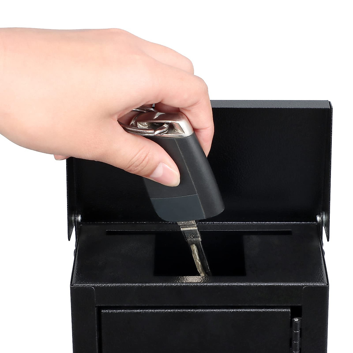 xydled Wall-Mounted Key Drop Box with Combination Lock, Metal Mailbox, Indoor&Outdoor Storage Box, Hanging Secured Postbox, for Home & Business Use, 5.5X 3.0X 9.8 inch, Black