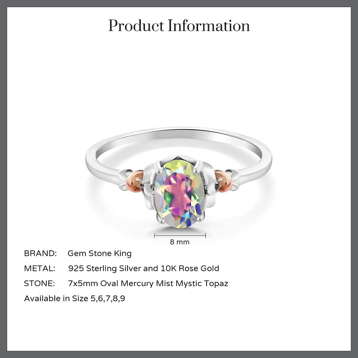 Gem Stone King 925 Silver and 10K Rose Gold Oval Gemstone Birthstone Engagement Ring | Oval 7X5MM | Wedding Engagement Anniversary Solitaire Promise Ring For Women