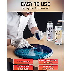 Smallbudi 17 Oz Epoxy Resin Kit - Crystal Clear Epoxy Resin & Hardener for DIY Art, Crafts, Mold Casting, Resin Coasting, Wood, Jewelry Making, Food Safe, Heat & UV Resistant, No Bubble 1:1 Ratio