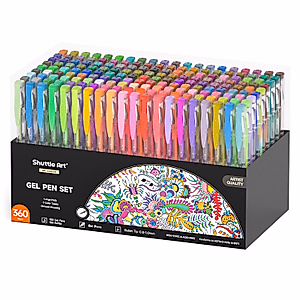 360 Pack Gel Pens Set, Shuttle Art 180 Colors Gel Pen Set Plus 180 Color Refills Perfect for Adult Coloring Books Doodling Drawing Art Markers
