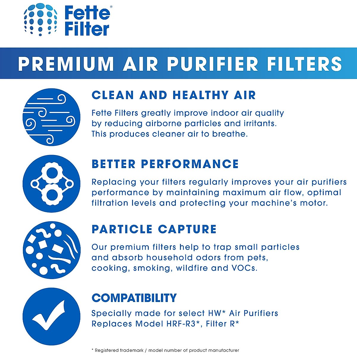 Fette Filter - 6 Pack of Premium True HEPA H13 Filter R Compatible with Honeywell Filter R for All HPA Series Air Purifier Part Number Filter R HRF-R3 HRF-R2 HRF-R1 HRF-ARVP300 HPA300