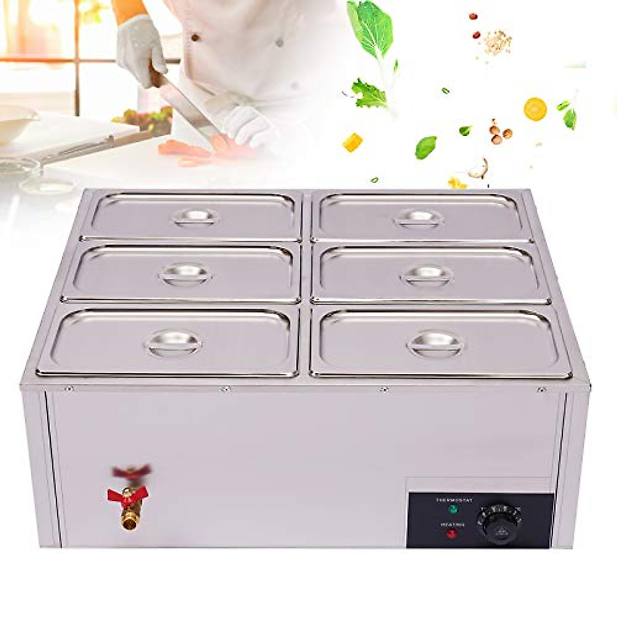 110V 850W 6 Pan Commercial Grade Food Warmer, 6inch Deep Stainless Steel Buffet Food Warmer Steam Table with Temperature Control for Catering and Restaurants
