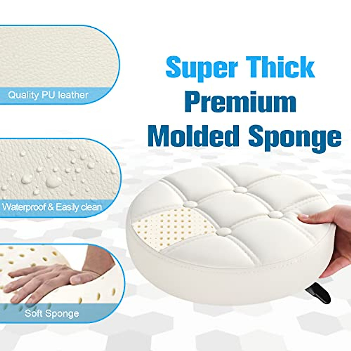 FNZIR Round Rolling Stools PU Leather Seat Height Adjustable Swivel Stool with Wheels White