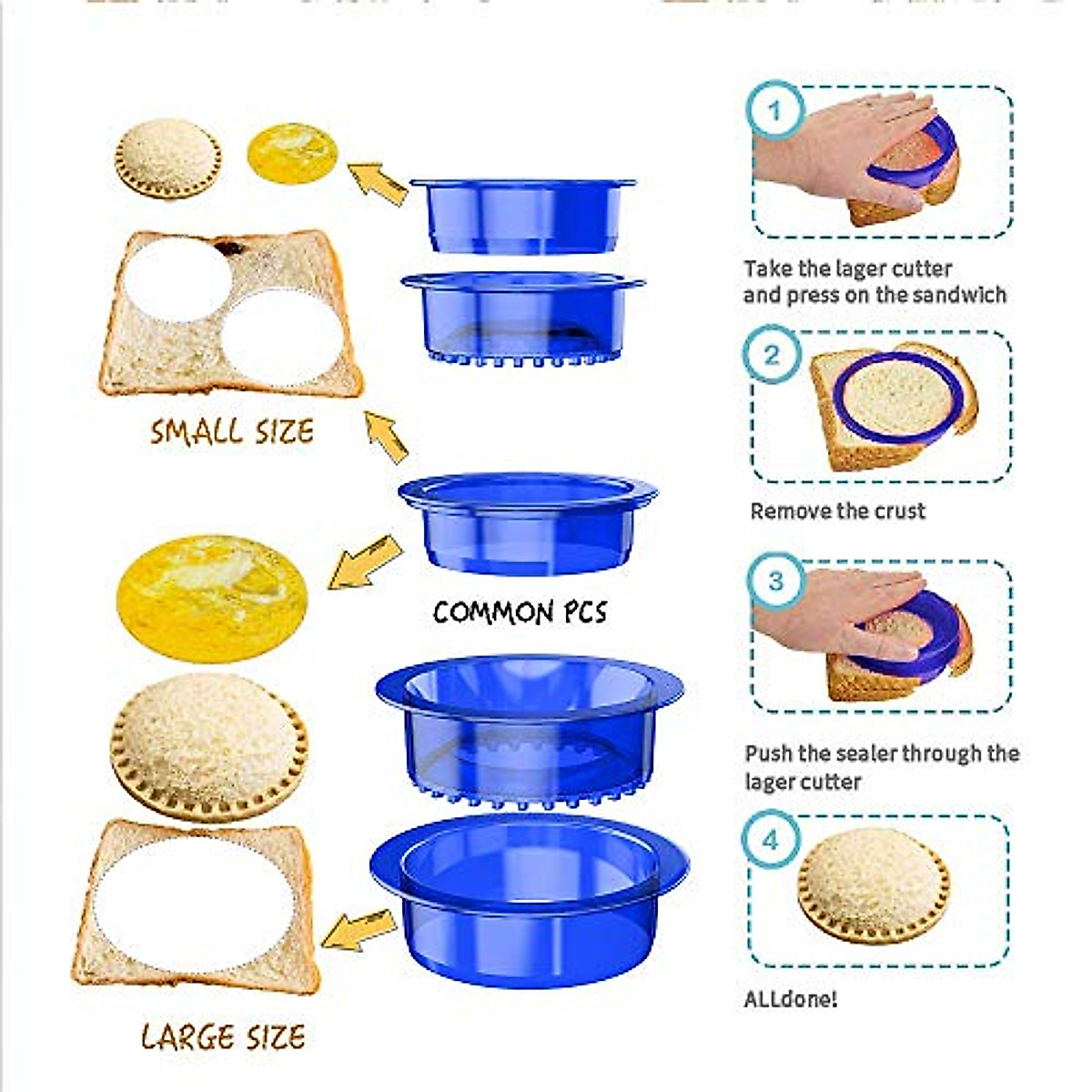 Tribe Glare 5 pcs of 2 sets Bread Sandwich Maker mold-Uncrustables Sandwich Cutter for Kids - Sandwich Cutter Sealer and DIY cookie cutter Lunch Lunchbox and Bento Box of Childrens Boys Girls (blue)