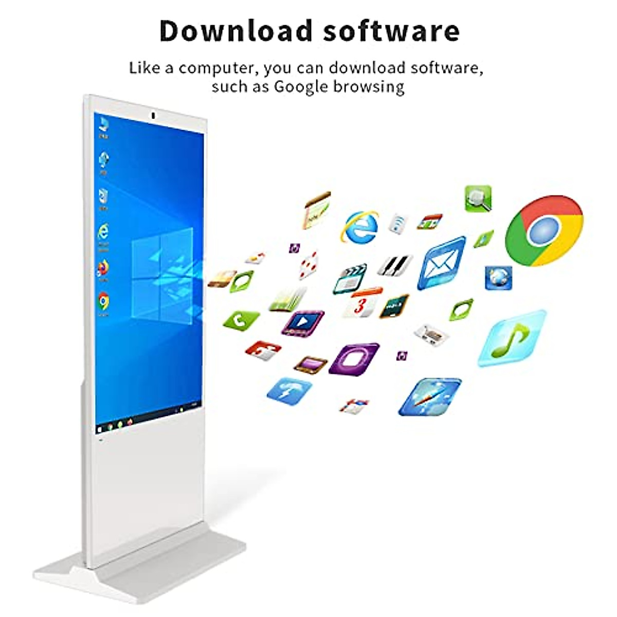 Canlarriz 55 Inch Floor Standing LCD Digital Signage, IR Touch Screen Kiosks 4K UHD, Android 9.0 OS 2+16G Black WiFi Display Advertising Player