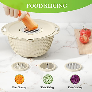 4-1 Colander with Bowl Set - Strainers for Kitchen, Food Strainers and Colanders, Pasta Strainer, Rice Strainer, Fruit Cleaner, Veggie Wash, Salad Spinner, Apartment & Home Essentials - Beige