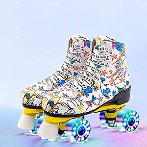 Gets Roller Skates, Classic High-top for Adult Outdoor Skating Light-Up Four-Wheel Roller Skates for Teens and Youth (Black with Light,9)