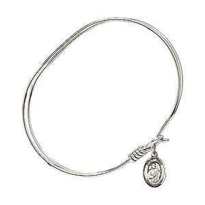 7 inch Oval Eye Hook Bangle Bracelet w/St. Jude Thaddeus in Sterling Silver