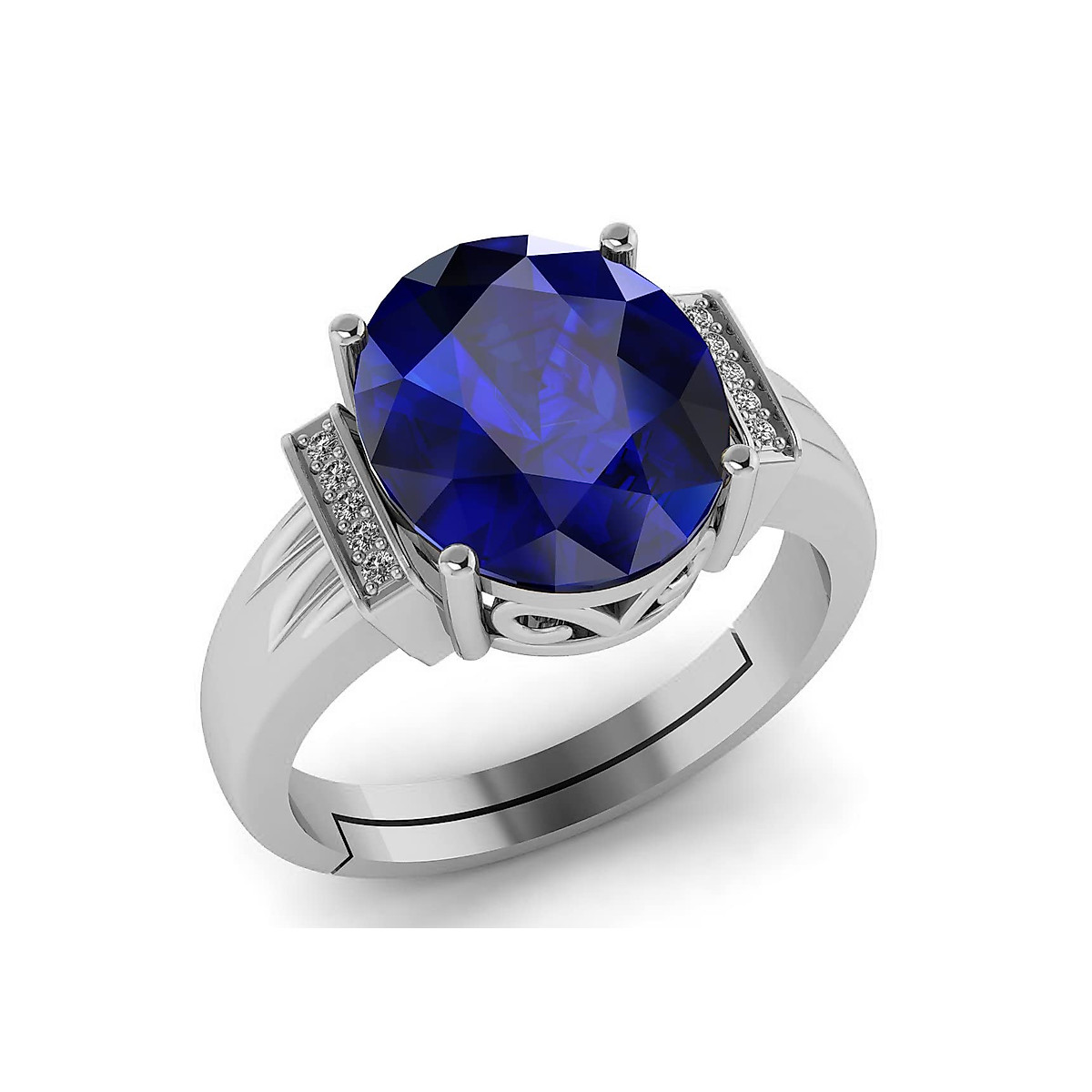 LMDPRAJAPATIS 8.25 Carat Natural Blue Sapphire Silver Plated Wedding Fashion Ring For Men And Women