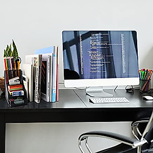 Desk Organizers and Accessories, Mesh Desk Organizer with Sliding Drawer + Pen Holder/72 Clips Set, 4 Vertical File Organizer to Collect Office Supplies, Black Desk Organizers for Home, Office, School