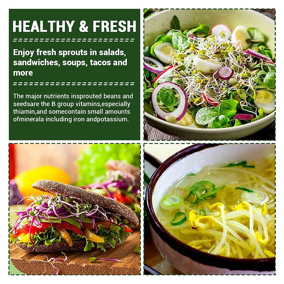 Sprouting Lids, Plastic Sprout Lid with Stainless Steel Screen for Wide Mouth Mason Jars, Germination Kit Sprouter Sprout Maker with Stand Water Tray Grow Bean Sprouts, Broccoli Seeds, Alfalfa, Salad