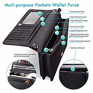 nuoku Women Small Crossbody Bag Cellphone Purse Wallet with RFID Card Slots 2 Straps Wristlet, A- Black
