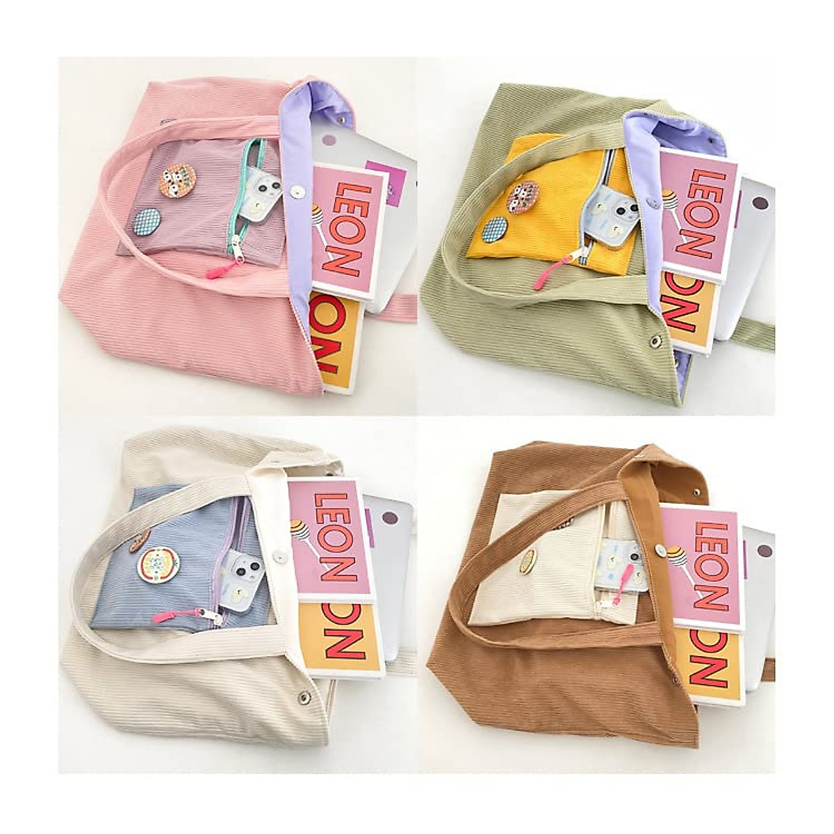 TrueLux Large Corduroy Tote Bag for Women Girls,Cute aesthetic Shoulder Crossbody Handbags Purse for Office Travel School