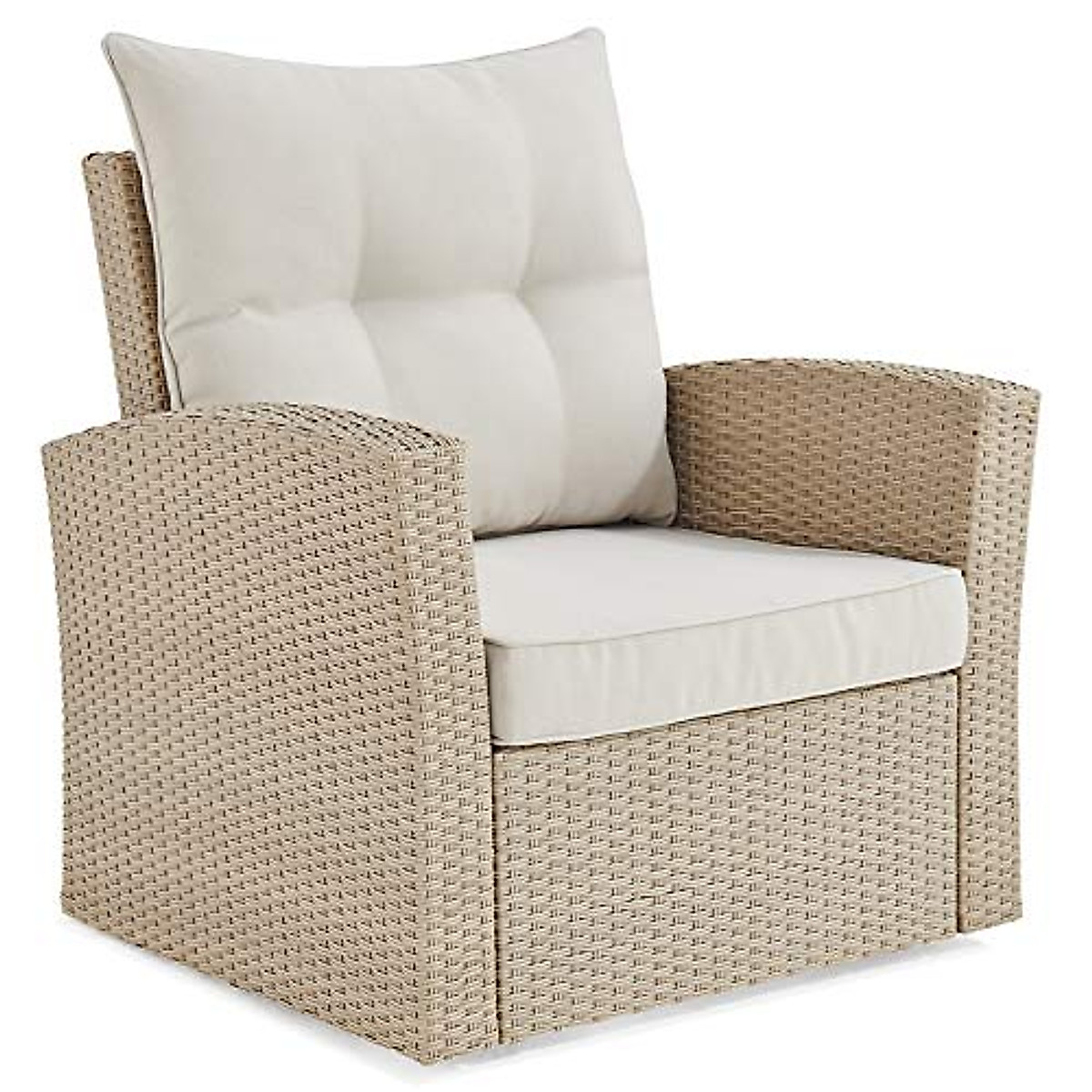 Alaterre Furniture Canaan All-Weather Wicker Outdoor Armchair w/ Cushions & Pillow Seat Tufted Back, Resin Wicker & RustProof Aluminum Powder Coated Frame, Cream, Weatherproof Patio/Deck Furniture Set