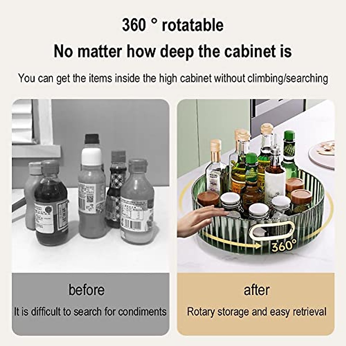 Lazy Susan Organizer for Kitchen, Clear 360° Rotating Turntable Organization & Storage Container, Turntable Organizer for Cabinet Pantry Table Organization