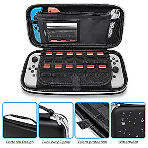 Accessories Bundle for Switch OLED, All in 1 Accessories Kits for Switch OLED 2021 Model：Case & Screen Protector, Hand Grips & Racing Wheels for Joy con, Controller Charger Dock, Carrying Case & More