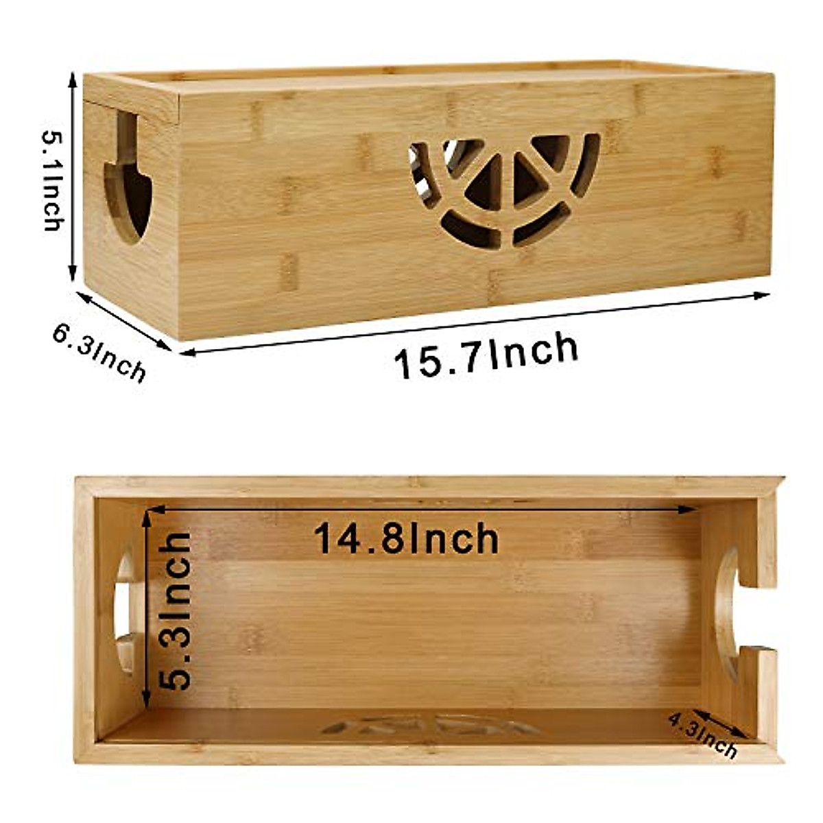 Extra Large Cable Management Box with Lid, Bamboo Cable Box for Cords, Power Strips or Surge Protectors, Hide Loose Wires Behind TVs, Home, Computers, Office Desks by HTB