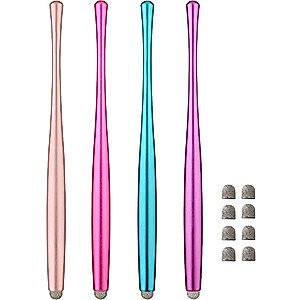 CCIVV Slim Waist Stylus Pens for Touch Screen, Compatible with iPad, iPhone, Kindle Fire + 8 Extra Replaceable Hybrid Fiber Tips (Pink, Purple, Blue, Rose Gold)