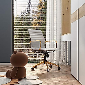 LUX Modern Desk Chair Gold Base White and Gold Office Chair Rolling Office Chair with Back Support Ergo Office Chair with Caster Wheels Office Chair for Heavy People 320lbs Gold Swivel Office Chair