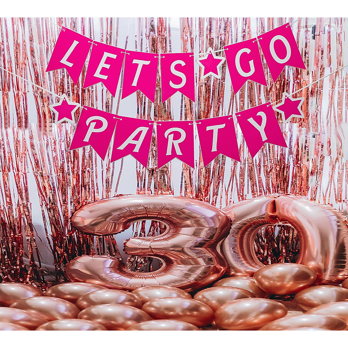 UOREND Pink Let's Go Party Banner,Pink Themed Bachelorette/Birthday/Engagement/Bridal Shower Party Decorations,Let's Go Girls Sign,Hot Pink Glitter,Makeup,Pink Doll,21st Birthday Party favors,Photo Booth Prop