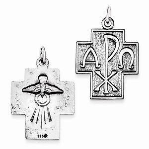 Sterling Silver Antiqued Alpha Omega Cross Pendant