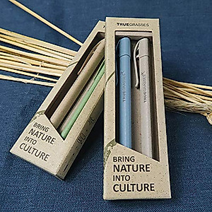 TRUEGRASSES BALL PEN 15cm (Blue/Black/0.7mm), Material: Grasses/Straw + PP (2-Pack, Set of 2, Beige/Green/Blue/Gray)