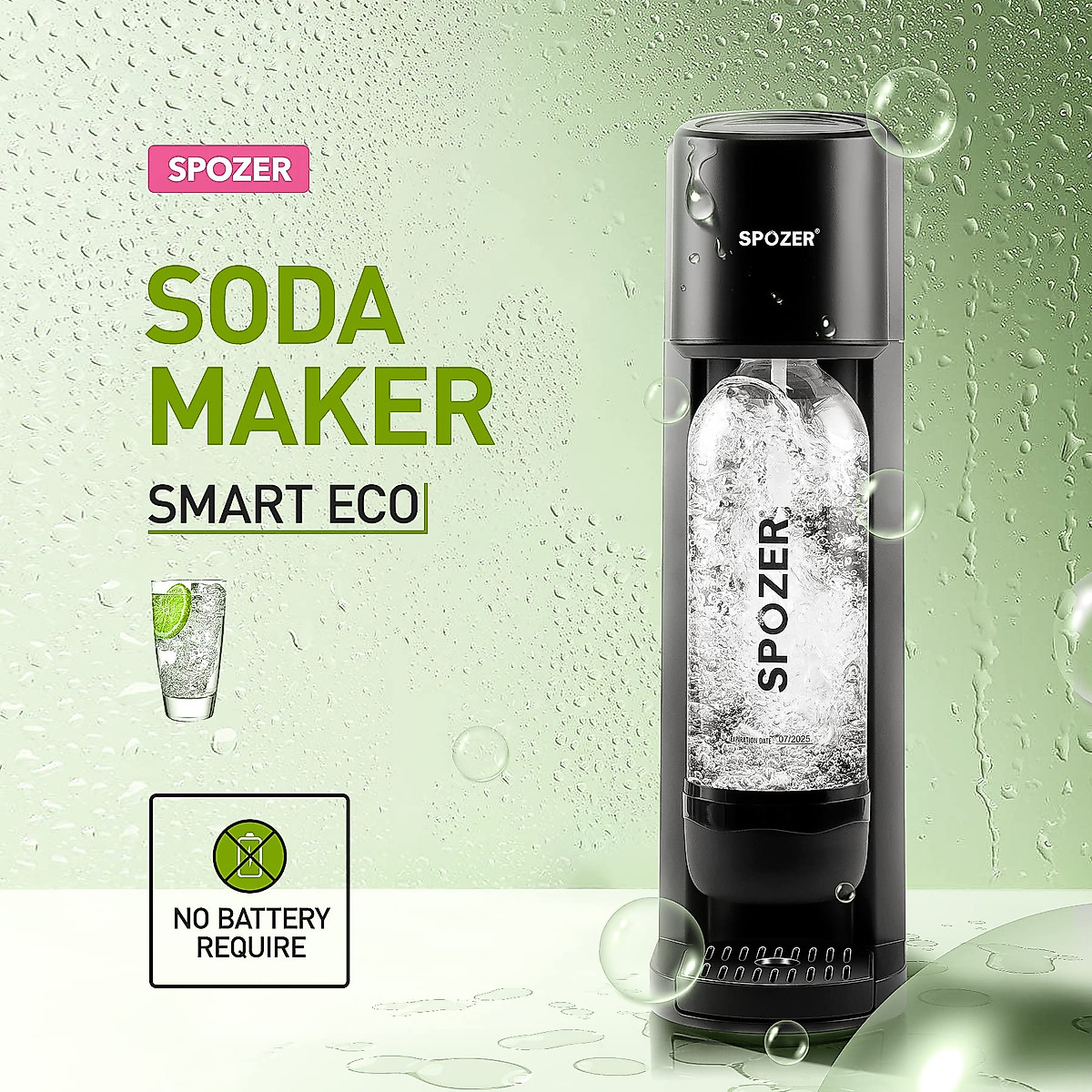 SPOZER Sparkling Water Maker Machine Soda Maker Fizzy Water Maker for Carbonating with 1L Bottle, Compatible with Screw-in 60L CO2 Cylinder