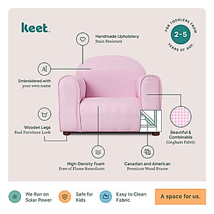 Mini Furniture Upholstered Personalized Kids Chair Checkers (Pink)