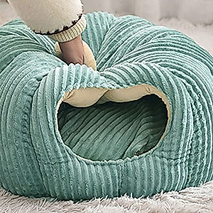 Houchu Large Cat House with Cushion Winter Warm Pet Basket Pet Sleeping Bed Puppy Kitten Rabbit Kitten Cave for Small Cats Dogs(L40xW40xH38CM,Green)