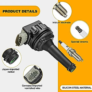 BDFHYK Ignition Coil Pack UF517 and Iridium Spark Plugs AP5325 Compatible with Volvo C30 C70 S40 S60 V50 V70 XC70 2.4L 2.5L L5 C1721 307134170 SKIC178 GN10331 COP345 Sets of 5