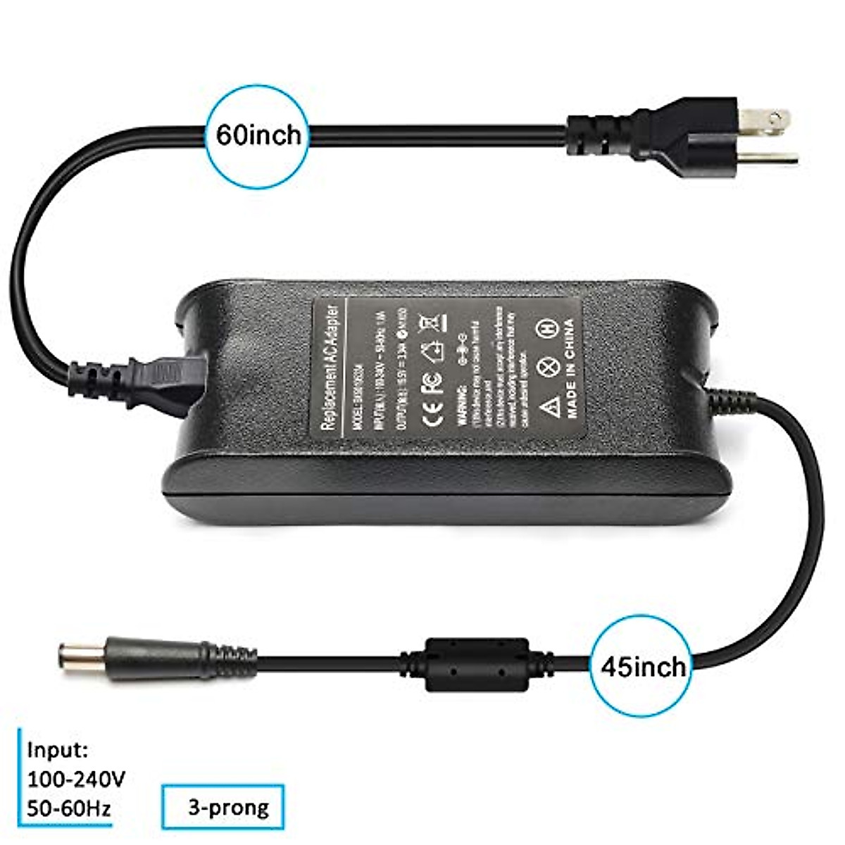 19.5V 3.34A 65W AC Adapter Laptop Charger Replacement for Dell Latitude 3190 3189 5400 5480 5490 7490 E5500 E5470 E6430 E6500 E6530 Chromebook 11 3120 3180 3189 Series