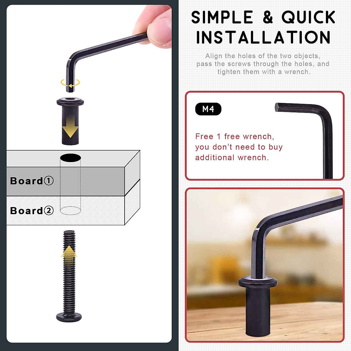 Hilitchi 84Pcs M6 Hex Drive Socket Cap Bolts Kit Countersunk Head Screws Bolts Dowel Barrel Nuts Crib Bolts Nuts Assortment Kit for Furniture Hardware Fitting (20/30/40/50/60/70/80mm)